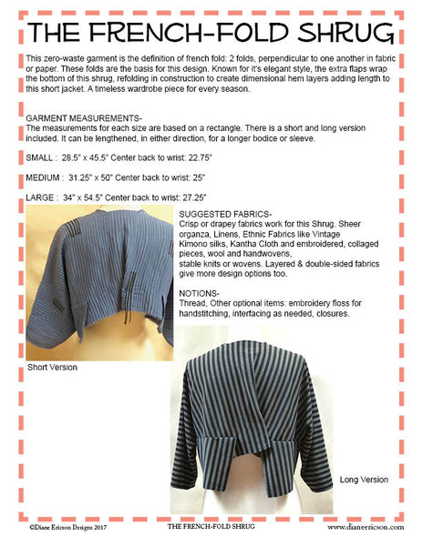 #332 - THE FRENCH-FOLD SHRUG - PDF PATTERN – Diane Ericson Design